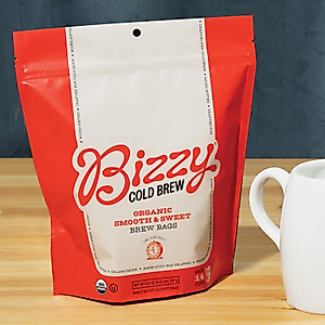 Bizzy Organic Cold Brew Coffee | Smooth & Sweet Blend | Coarse Ground Coffee | Medium Roast | Micro Sifted | Specialty Grade | 100% Arabica | Brew Bags | 4 Count | Makes 14 Cups