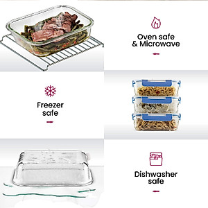 FineDine 24 Piece Glass Storage Containers with Lids - Leak Proof, Dishwasher Safe Glass Food Storage Containers for Meal Prep or Leftovers, Blue