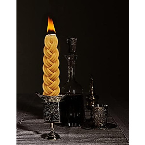 Ner Mitzvah Braided Beeswax Havdalah Candle - Wide Rounded Chevron Braid - 7" Hand Dipped Bees Wax Braided Candle - Shabbat Judaica Gift