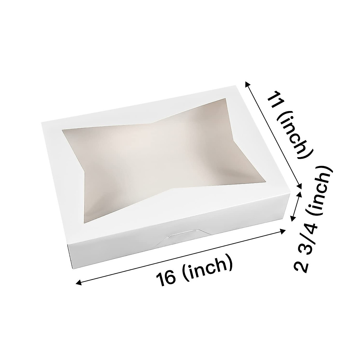 SOROO 15-PACK White Pastry Bakery Box 16x11x2.75inch,Large Donuts,Muffins,Cookies Boxes with PVC Window Auto-Pop up Paper Box Nature Cardboard Take Out Container,Hold 12 Donuts,Pack of 15