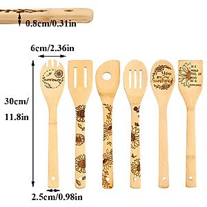 Wooden Spoons for Cooking, 6PCS Sunflower Burned Engraved Bamboo Spoons Set, Sunflower Kitchen Decor and Accessories, Sunflowes Cooking Utensil Gifts Ideas for Housewarming Wedding Birthday Shower