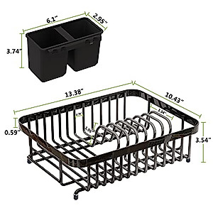 1Easylife Dish Drying Rack with Anti Rust Frame, Small Dish Drainer Rack for Kitchen Counter, Sink Dish Rack on Counter with Utensil Holder and Non-Slip Rubber Feet Rustproof for Organizer Storage