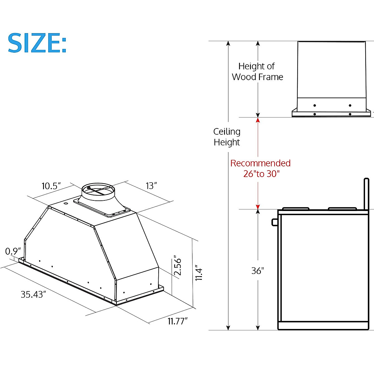 36 inch Built-in/Insert Range Hood 900 CFM, HisoHu Ducted/Ductless Stainless Steel Kitchen Vent Hood with 4 Speed Gesture Sensing&Touch Control Panel, 3 Pcs Aluminum Filters