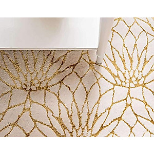 Unique Loom Glam Collection Geometric, Floral, Metallics, Modern, Chic Area Rug, 8 ft x 10 ft, White/Gold