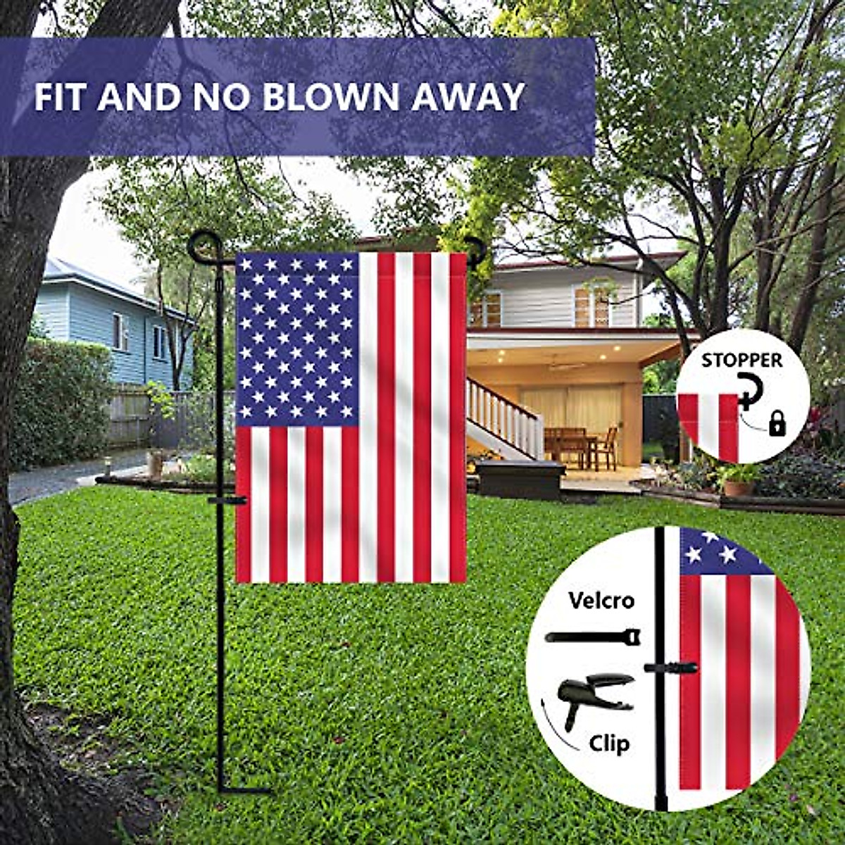 YEAHOME Garden Flag Holder Stand, 6mm Weather-Proof Yard Flag Pole Black Metal Powder-Coated Flagpole with Tiger Clip and Rubber Stopper for Garden Flags Outdoor Decoration