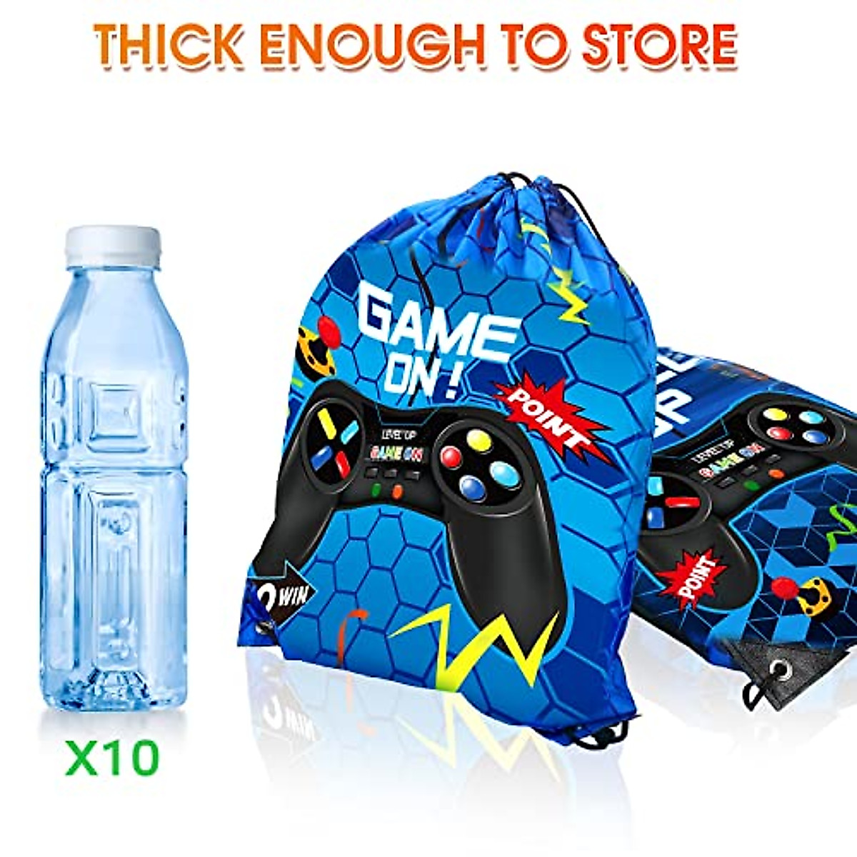 Eccliy 20 Pack Video Game Party Drawstring Bags 12 x 10 Inch Gaming Party Supplies Video Game Party Favors Bags Gamer Party Favors Video Game Goodie Bags for Game Themed Party (Blue, Fresh Style)