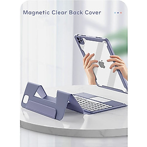 HENGHUI Magnetic iPad 10th Generation Keyboard Case with Touchpad Cute Color Keyboard Vertical Stand Movable Clear Back Case Detachable Keyboard (Dark Pink)