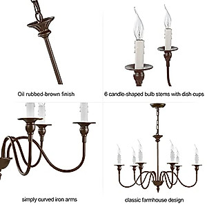 LNC 25.6" Farmhouse Chandelier, 6-Light Fixture for Dining & Living Room, Foyer, Entryway and Bedroom (Oil Rubbed Brown)