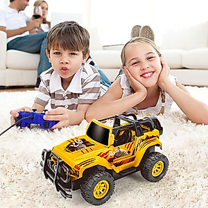 Remote Control Car, 1:20 Scale Off Road Rc Truck Racing Car Toy for Boys 4-7 8-12 Remote Control Truck with Led Headlights Monster Truck Toys Birthday Gift for Kids Ages 3-5, Yellow Dinosaur