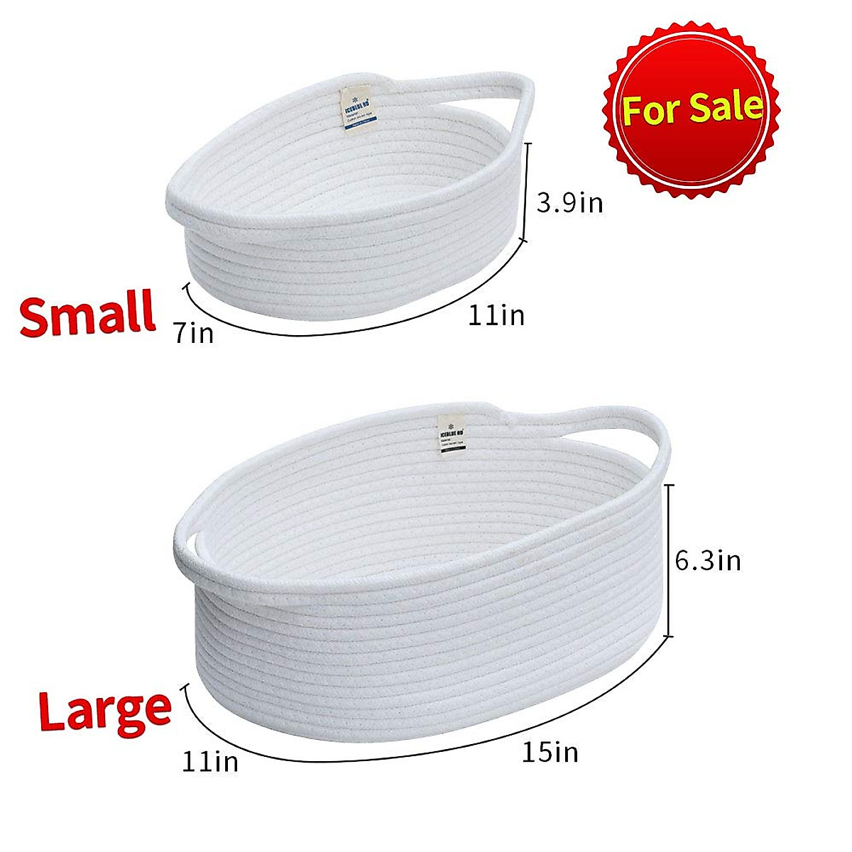 ICEBLUE HD White Mini Storage Basket 100% Natural Cotton Rope Storage Boxes Toy Bins Childrens Room Decor