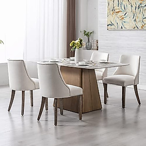 chairus Dining Chairs Set of 4 Mid Century Modern Living Room Chairs with Wood Legs Comfy Upholstered Linen Fabric Side Chair for Kitchen/Restaurant/Bedroom, Cream White