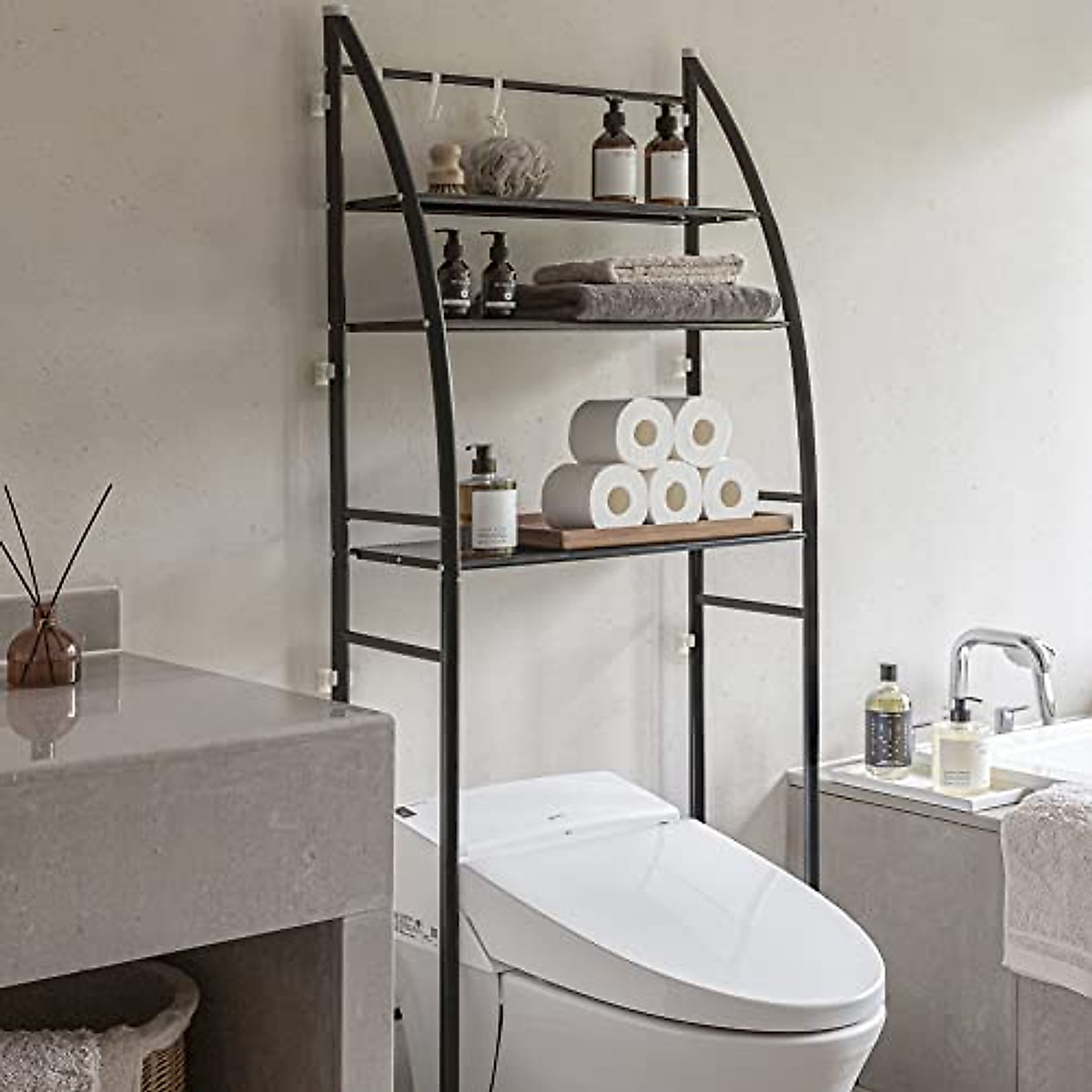 Fit Right 3-Shelf Bathroom Organizer Over The Toilet Storage, Bathroom Shelf Over Toilet, 27”L x 10”W x 66”H (Black)