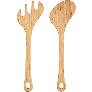 Lipper International Bamboo Wood Salad Bowl with 2 Server Utensils, Large, 14" Diameter x 4" Height, 3-Piece Set