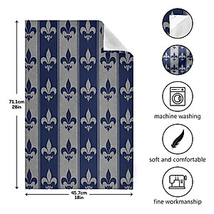 ALAZA Navy Blue and Gray Fleur De Lis Kitchen Towels Absorbent Dish Towels Soft Wash Clothes for Drying Dishes Cleaning Towels for Home Decorations Set of 6, 28 X 18 Inch
