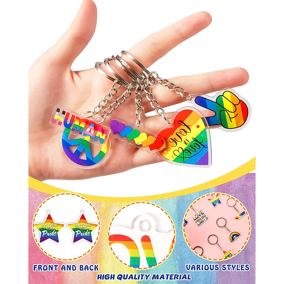 Kigeli 60 Pcs Gay Pride Rainbow Keychain LGBTQ Accessories Bulk Gay Stuff Acrylic Lesbian Key Chain LGBT Key Ring Hanging Men Women's Keyrings and Keychains for Transgender Jewelry Gifts Charm