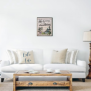 Life Is Better in the Mountains - Unframed 11x14” Rustic Outdoor Wall Art, Wood Landscape Print for Camping Cabin, Farmhouse, Lake House, and Apartment Decor
