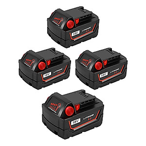 Bslite 4Packs Replacement for Milwaukee M18 Battery 6.0Ah 48-11-1862 Compaitble with Milwaukee 18V Battery Tools and Charger（Black）