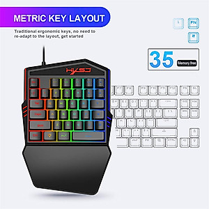 Sdoveb One Hand Gaming Keyboard and Mouse Combo,35 Keys Keycap Wired Mechanical RGB LED Backlit Half Keyboard- Support Wrist Rest, USB Wired Gaming Mouse, Converter Adapter for Gaming (Black)