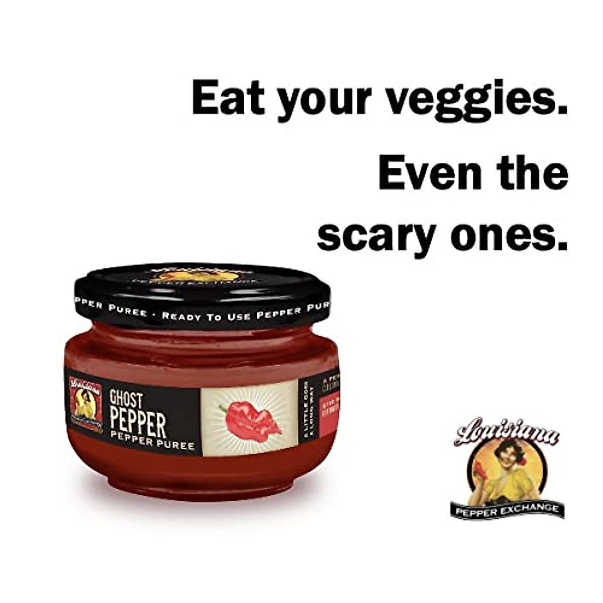 Ghost Pepper - Louisiana Pepper Exchange - Fresh Pepper Replacement (Ghost Pepper Puree) 1 Jar - Plant-Based, Gluten-Free, Simple Ingredients. Super hot chili pepper, great for hot wings, add to BBQ Sauce, Bloody Mary