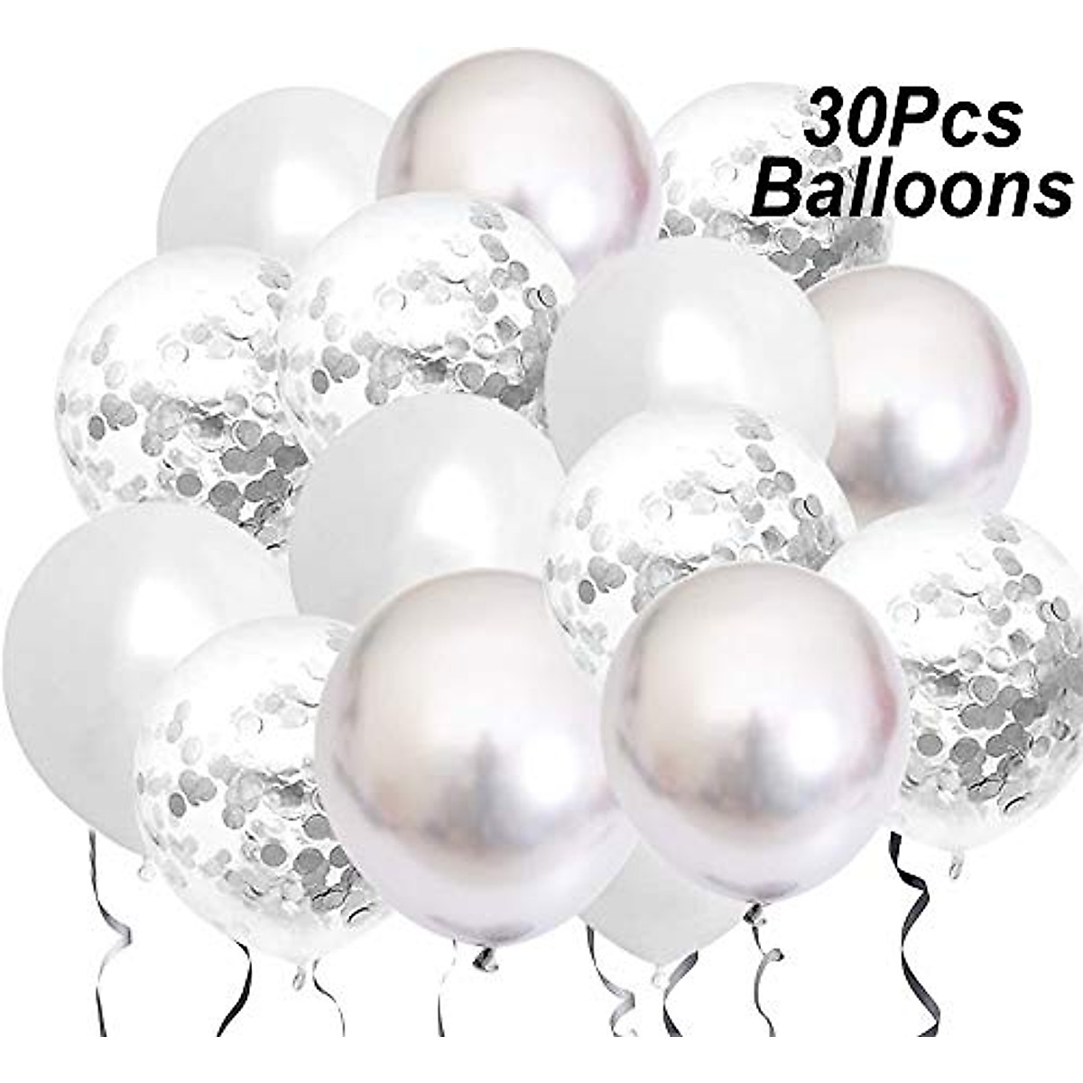 Silver Happy Birthday Balloons Banner White And Silver Confetti Balloons for Birthday Party Decorations
