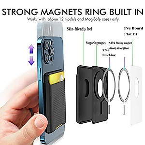 BIAJIYA Card Holder for Back of Phone for MagSafe Magnetic Silicone Wallet Compatible with iPhone 14/13/12/12 Pro/ 12 Mini/ 12 Pro Max Black