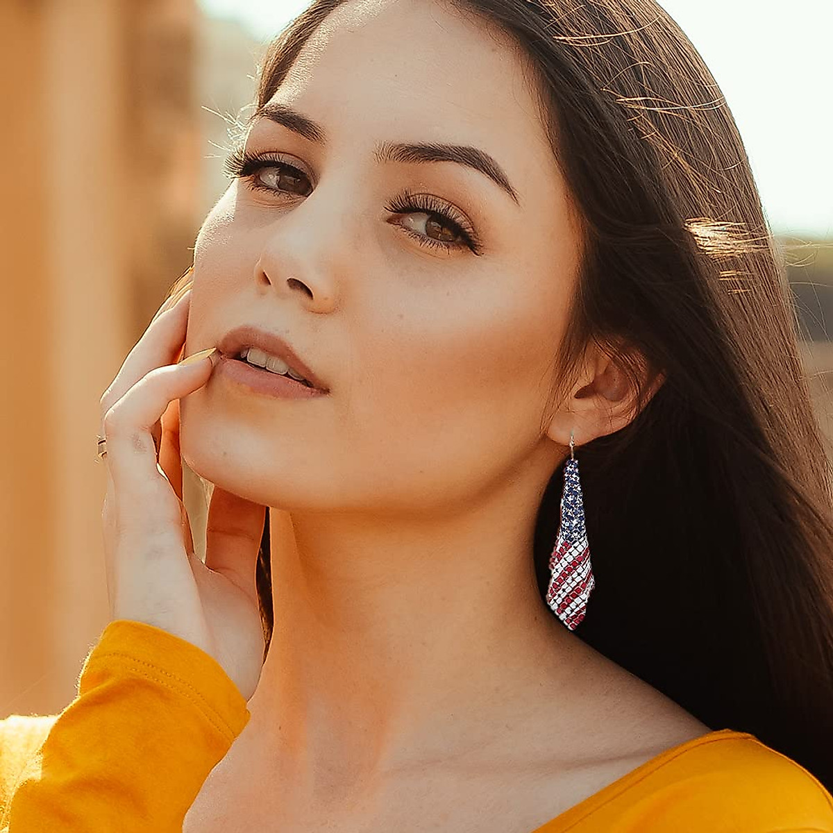 Madison Tyler Americana Collection USA Stars | Stripes Flag Chain Stud Earrings for Women