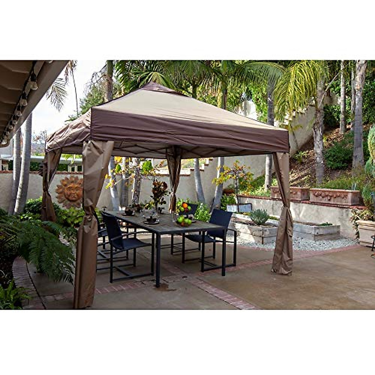 Z-Shade 10 x 10 Foot Lawn and Garden Event Outdoor Portable Canopy Gazebo Pop Up Shelter Tent with Skirts for Camping and Outdoor Parties, Tan