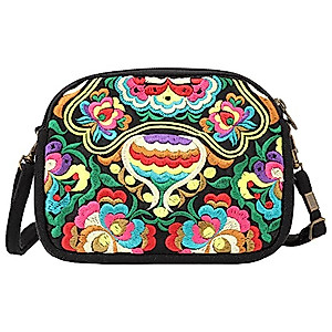 SILKAREA Embroidered 3 zip Small Crossbody Bag Cell Phone Purse Shoulder Wallet Handbags Wristlet Clutch Bag for Women (Yellow)