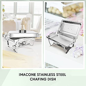 IMACONE 4 Pack Chafing Dish Buffet Set, 8QT Stainless Steel Rectangular Chafers and Buffet Warmer Sets for Catering, with Food & Water Pan, Lid, Foldable Frame, Fuel Holder for Event Party Holiday