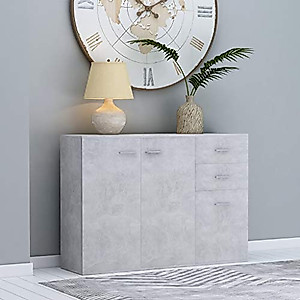 INLIFE Sideboard Server Storage Cabinet with 3 Doors and 2 Drawers Chipboard Console Table for Dining Room,Entryway,Office,Bedroom End Side Table Concrete Gray 41.3"x11.8"x29.5"(LxWxH)