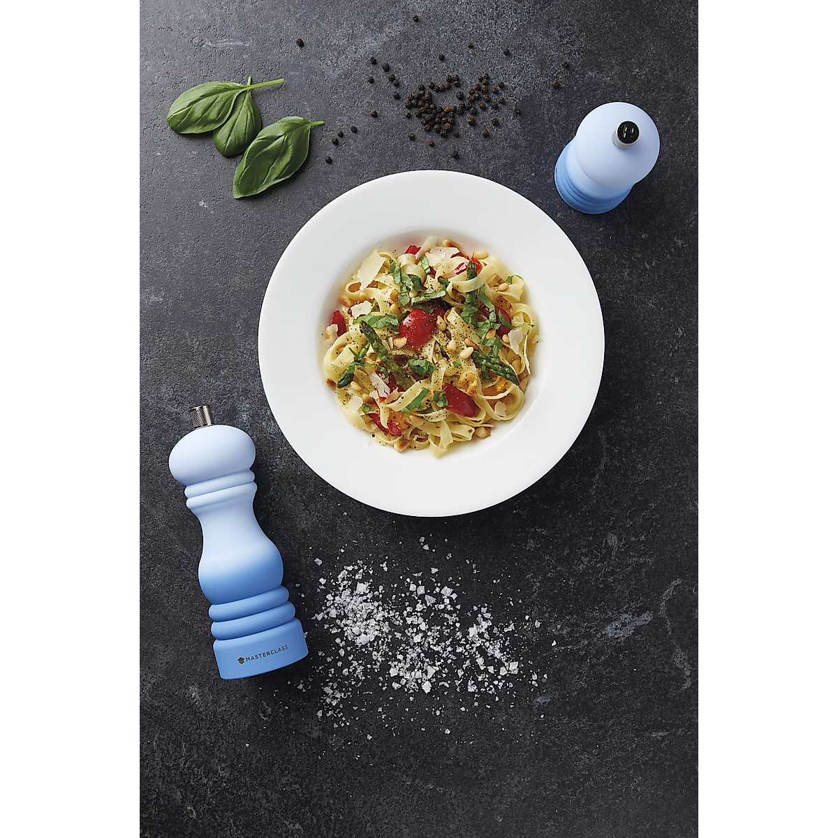 MasterClass Pepper Mill or Salt Grinder with Interchangeable Cap, Plastic, Blue Ombré, 12 cm