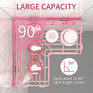 Youvip Shower Caddy Corner，3 pack Corner Adhesive Shower Caddy，Stainless Steel Bathroom Shower Organizer with Hooks & Soap Holder，Shower Shelves No Drilling for Bathrrom，Pink