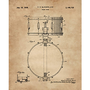 Drummer Gifts for Men - Music Wall Decor - Set of 6 (8x10) Unframed Drum Patent Wall Art Prints - Music Room Studio Decorations - Percussionists Teachers Musicians