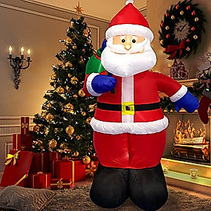 8FT Tall Christmas Santa Inflatables Outdoor Decorations, Inflatable Santa Claus with Gift Bag Built-in LED Lights Blow Ups Yard Decoration Décor for Holiday Xmas Party Indoor Garden Lawn Patio