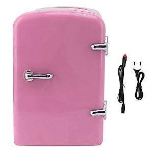 Asixxsix Mini Fridge, 4L Portable Cooler and Warmer Personal Makeup Refrigerator with DC12V Car Plug for Food Skincare Cosmetic Beverage, Beauty Fridge for Bedroom, Office, Car, Dorm (Pink US Plug)