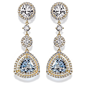 KZZENKI Sky Blue Created Aquamarine Earrings Gold Dangle Earrings for Women, Drop Chandelier Earrings Jewelry Trendy