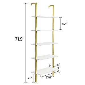 SUPERJARE Vanity Desk, Makeup Vanity with Stool & Tri-fold Lighted Mirror and Modern Ladder Shelf, 5-Tier Open Wall-Mounted Bookshelf with Stable Metal Frame