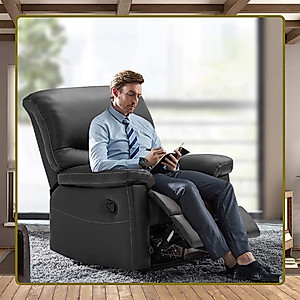 FDW PU Leather Sofa Recliner Couch Recliner Sofa Manual Reclining Sofa for Living Room Black