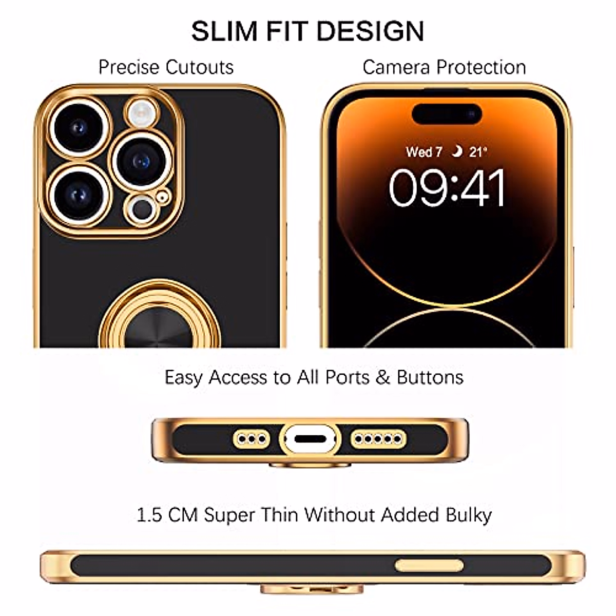 BENTOBEN iPhone 14 Pro Case, iPhone 14 Pro Phone Case, Slim Fit 360° Ring Holder Shockproof Kickstand Magnetic Car Mount Supported Protective Women Girls Men Boys Cover for iPhone 14 Pro 6.1", Black