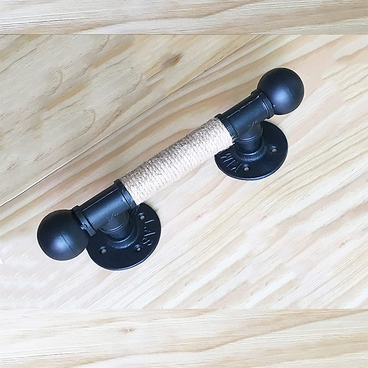 LSXIAO-Wall Art 2 Pack Door Pull Handle, Retro Ball Pipe Carbon Steel Hemp Rope Weave with Self-Tapping Screws for Sliding Wood Door, Gate Shed, Garage, Barn Door, Gate Garage Shed Hardware