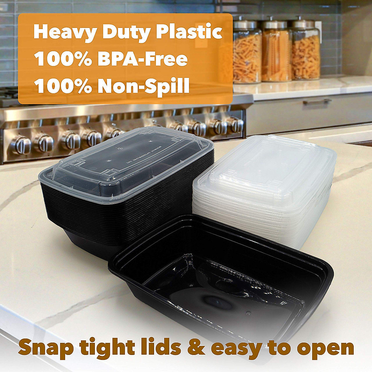 JUST PACK IT [50 Sets - 38 oz] Meal Prep Containers with Snap Tight Lids - Non-Spill Heavy Duty Food Storage Reusable Freezer Microwavable Dishwasher Safe Plastic Lunch Boxes