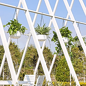 T4U Hanging Planter Self Watering 8 Inch, 2 Pack White Indoor Outdoor Hanging Plant pots, Hanging Flower Pot with Drainage Hole & Plug & Chain with 3 Hooks for Garden Home Decor