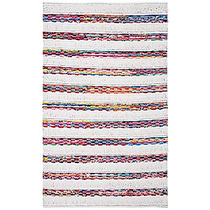 SAFAVIEH Natura Collection Accent Rug - 4' x 6', Ivory & Red, Handmade Boho Fringe Cotton, Ideal for High Traffic Areas in Entryway, Living Room, Bedroom (NAT654A)