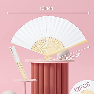 JOHOUSE Foldable Bamboo Fans, 12PCS Eastern Style Handheld Fan Japanese Chinese Fan for DIY Decoration Wedding Dancing Party Summer