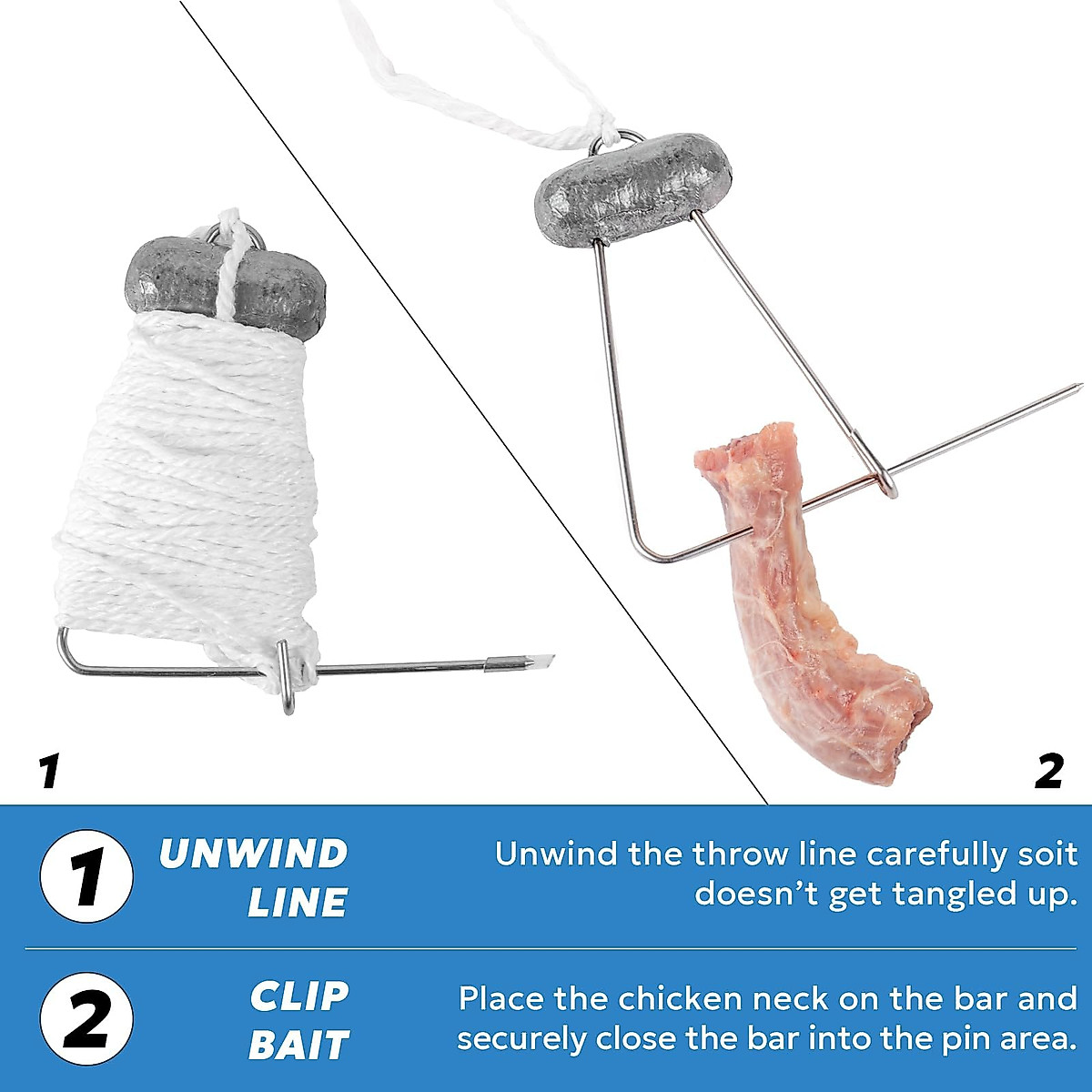 A1FISHER 3Packs Crab Throw Line Length 30FT/9.14M with 4OZ Lead Weight