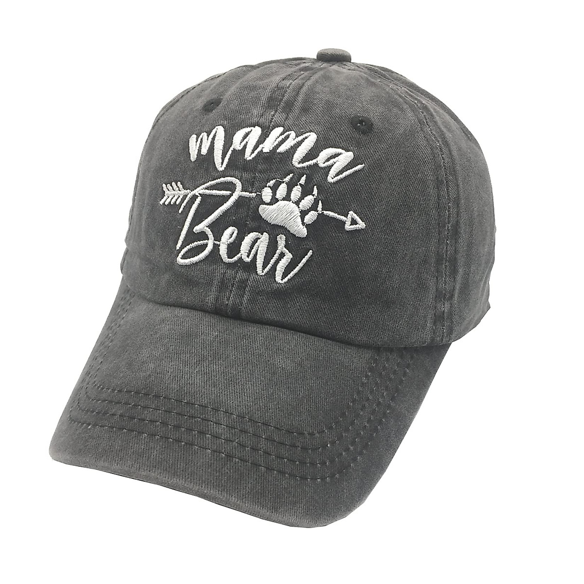 LOKIDVE Women's Mama Bear Arrow Baseball Hat Embroidered Washed Denim Mom Cap
