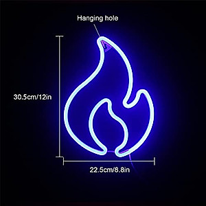 QiaoFei Flame Neon Sign Lights Hanging Decorative Neon Light USB or Battery Operated for Home Bedroom Bar Restaurant Christmas Birthday Party Gift LED Art Wall Decoration Light-Blue