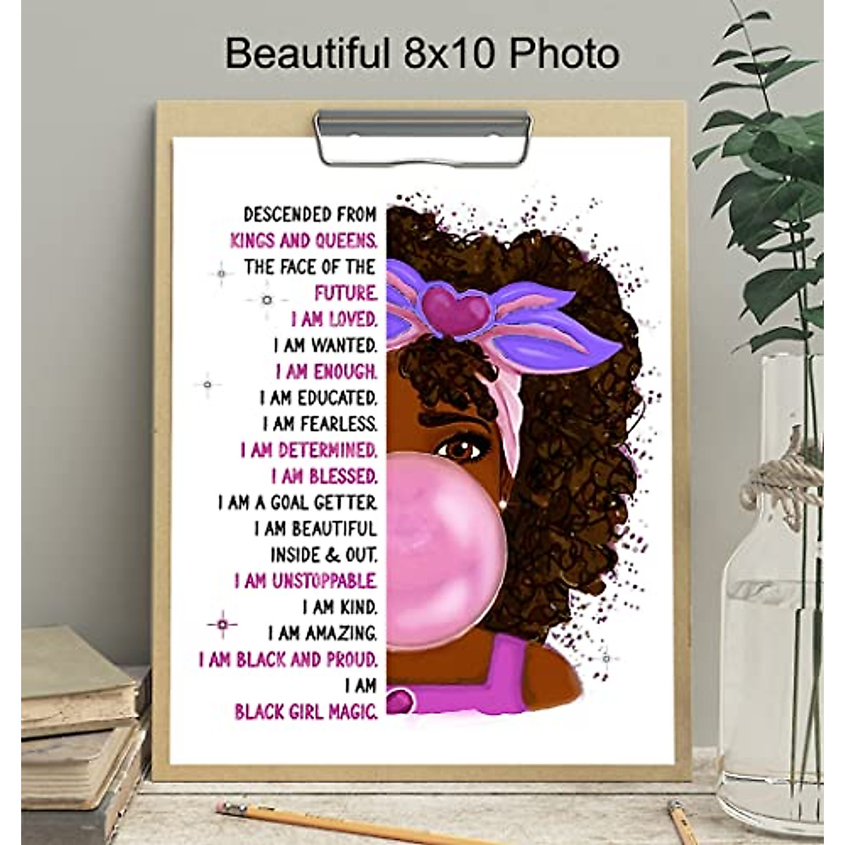 African American Girl Wall Art - Black Art - Inspirational Positive Quotes Wall Decor - Positive Affirmations Poster - Pink Little Girls Bedroom Decor - Toddler Girls Room Decor - Black Girl Magic