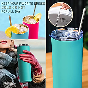 Earth Drinkware SKINNY TUMBLERS (4 pack) - 20oz Stainless Steel Double Wall Insulated Tumblers with Lids and Straws | Skinny Travel Mug, Straw Cleaner INCLUDED | Blanks For Vinyl Projects - Multi #3