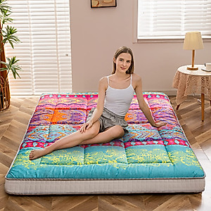 MAXYOYO Queen Futon Floor Mattress Shikibuton Mattress Sleeping Mats for Adults Japanese Mattress Roll Up Mattress Foldable Mattress for Floor, Bohemian B